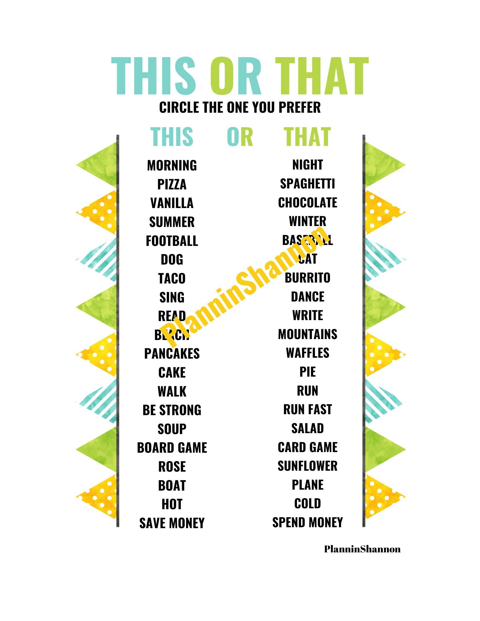 This or That Game Party Game Kid's Party Game - Etsy