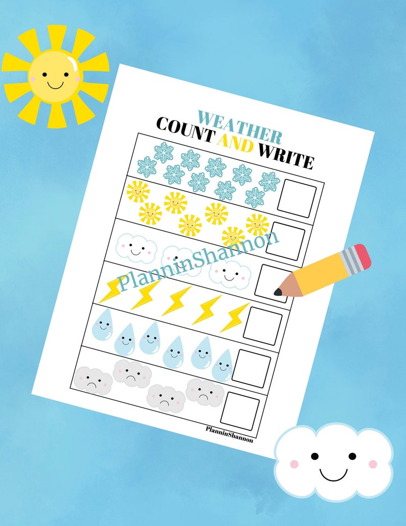 Counting Worksheet Math Worksheet Weather Math Number Writing - Etsy