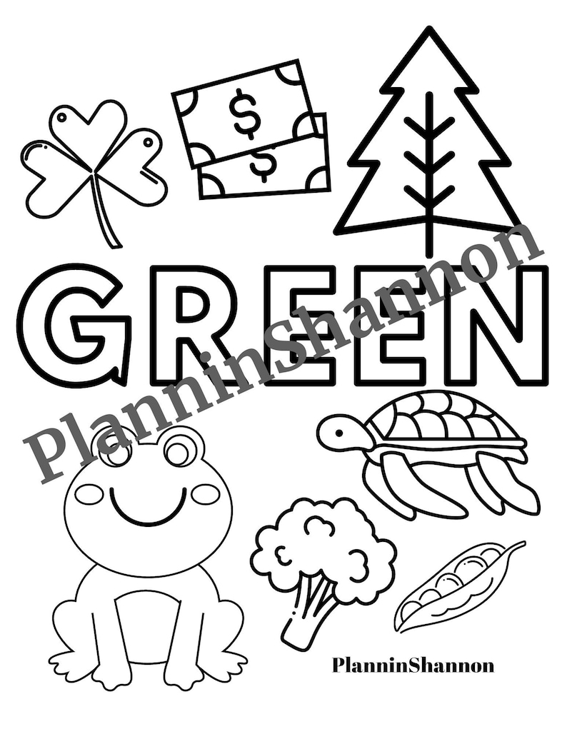 Coloring Page Green Color Sheet Kids Color Words Printable - Etsy