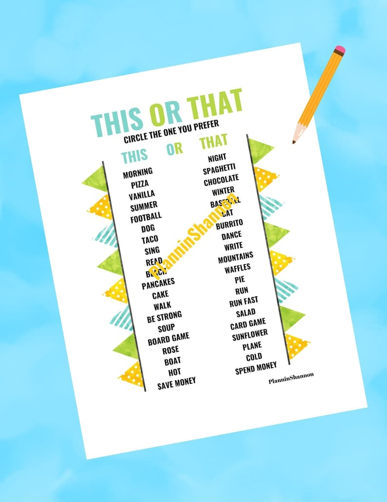 This or That Game Party Game Kid's Party Game - Etsy