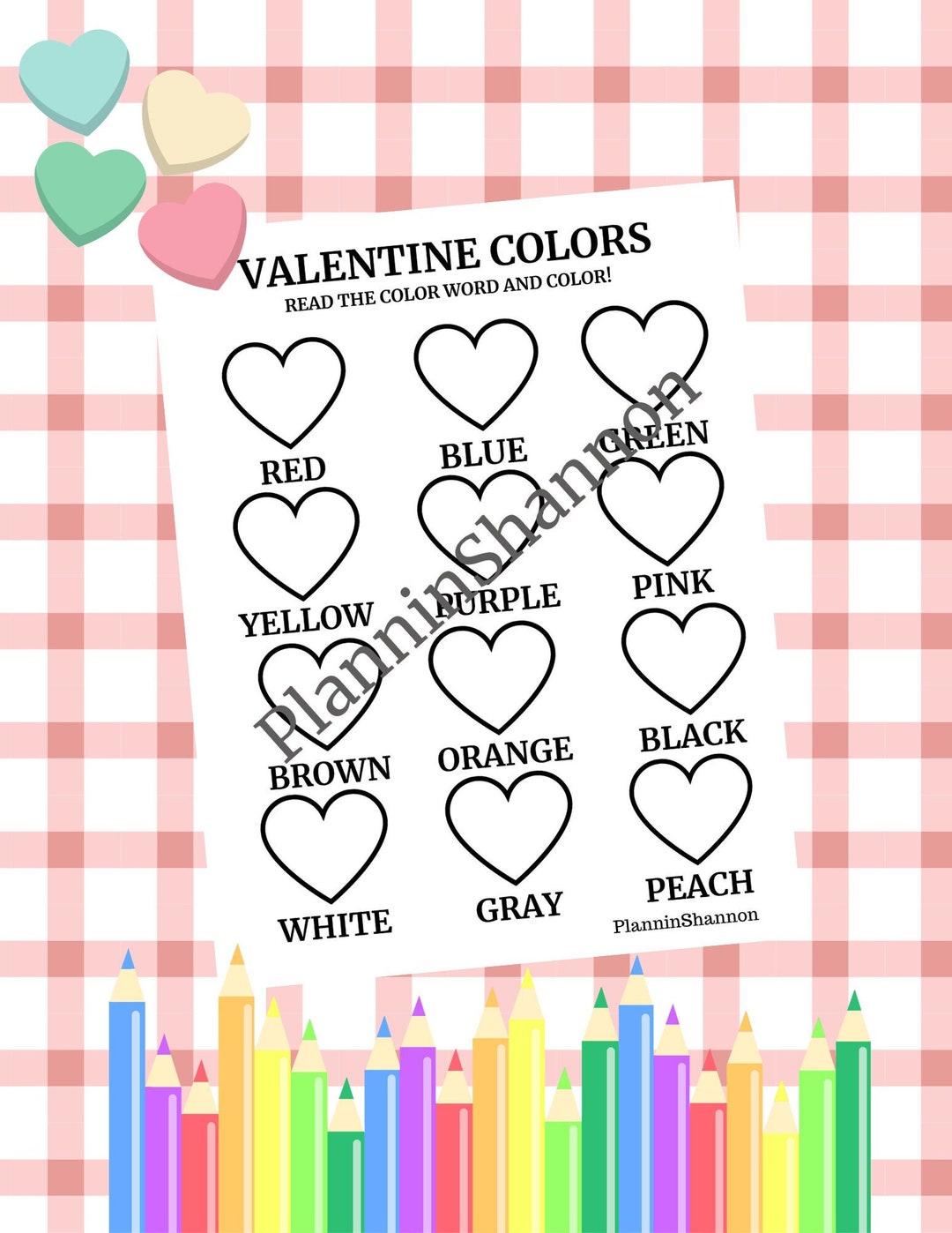 Color Words Worksheet Color Names Valentines Coloring - Etsy