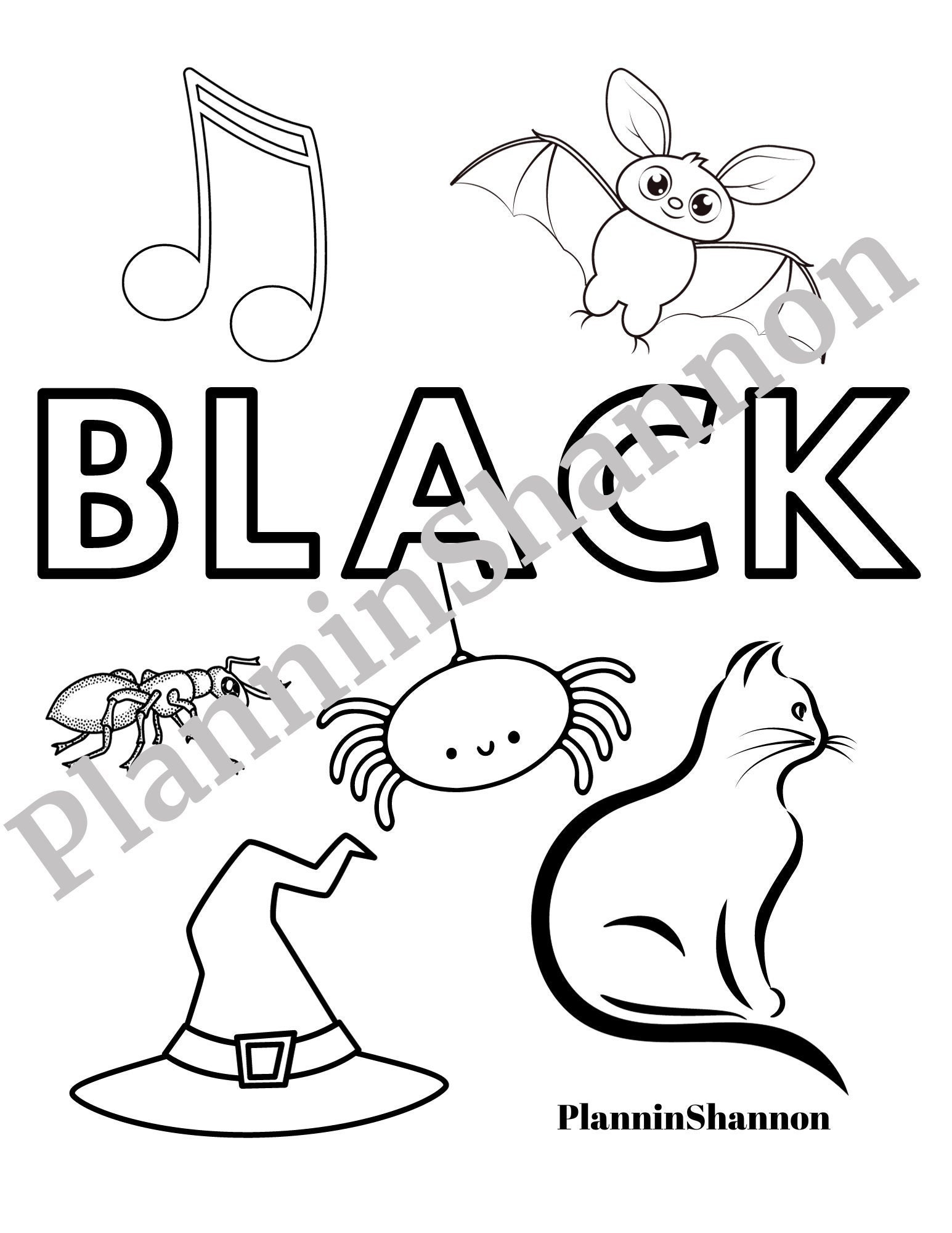 Coloring Page Kids Color Sheet Black Color Word Printable - Etsy