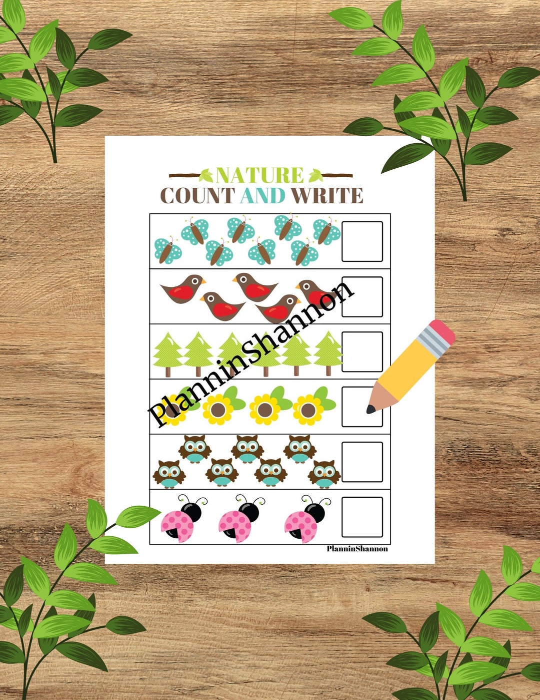 Counting Math Worksheet Nature Math Number Writing Math Centers - Etsy