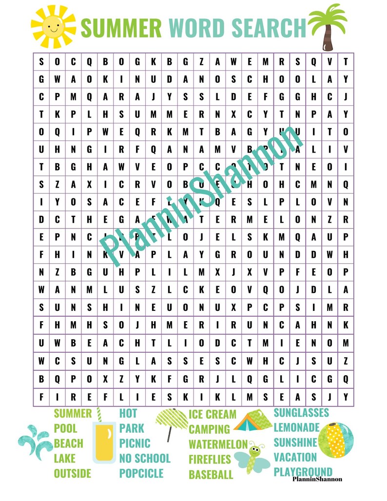 Word Search Puzzle Summer Word Find Summer Kids Printable - Etsy