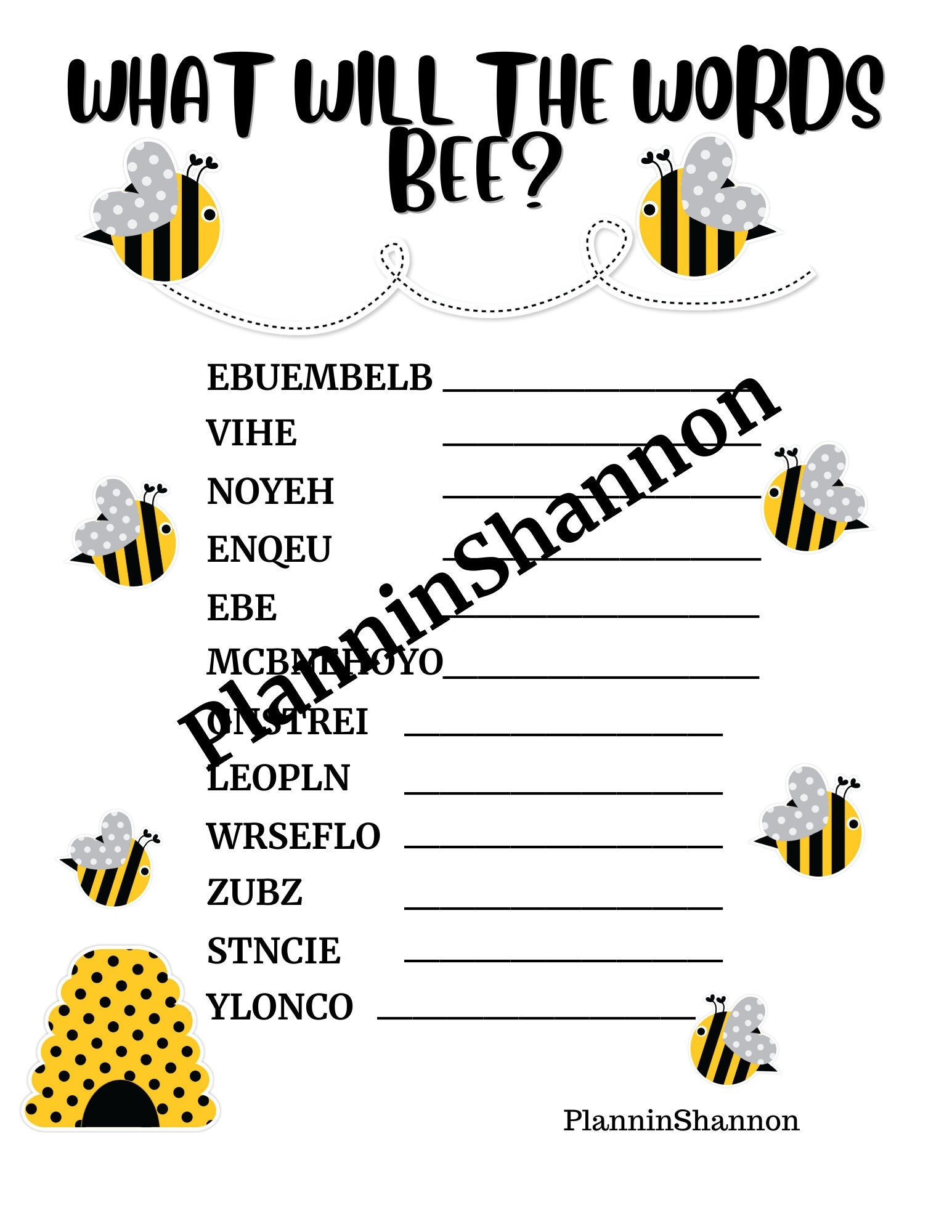 Unscramble Word Puzzle Word Games Bee Word Game Party Printable - Etsy