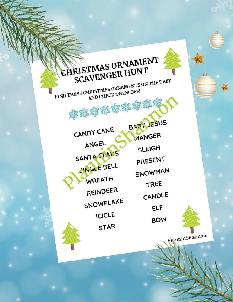 Scavenger Hunt Christmas Ornament Game Printable Christmas Party Game ...