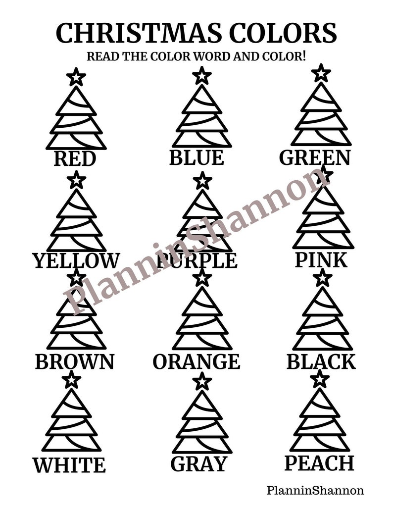 Color Words Color Sheet Christmas Coloring Kids Color Page Printable - Etsy