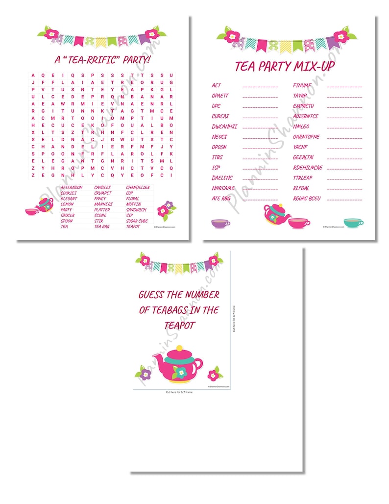 Kids Tea Party Bundle Game Pack "the Tea Set": Word Search, Mix-up, and ...