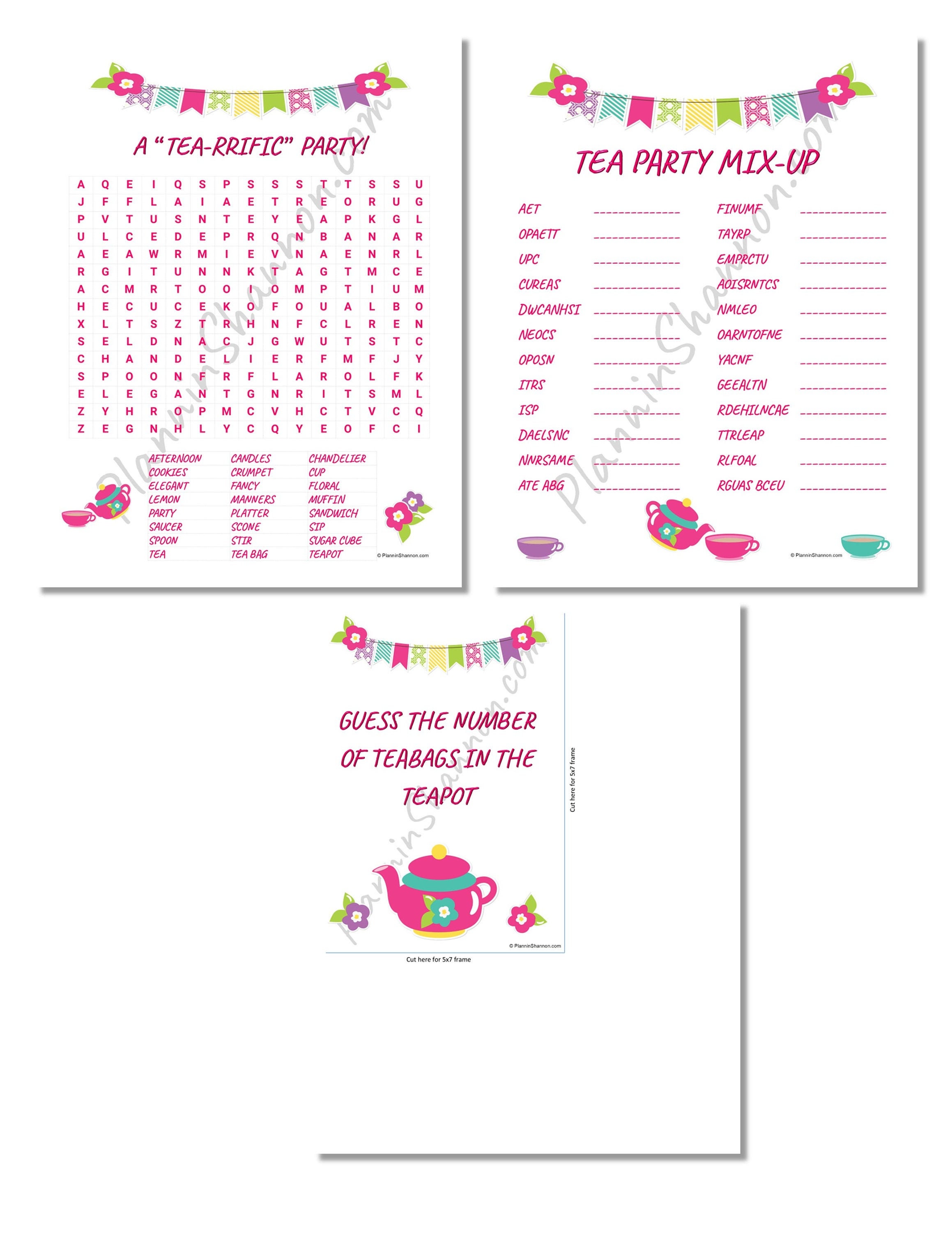Kids Tea Party Bundle Game Pack "the Tea Set": Word Search, Mix-up, and ...
