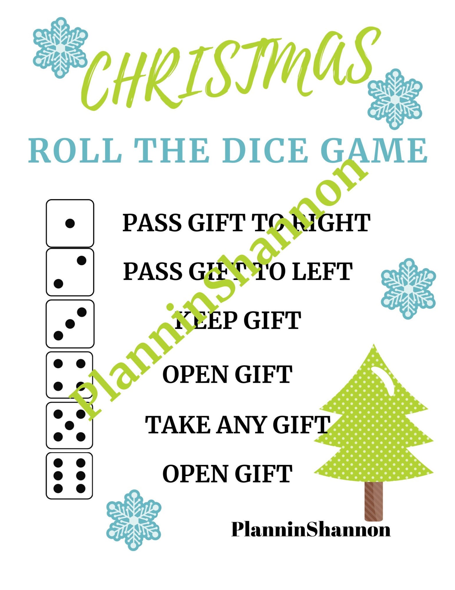 Dice Game Christmas Roll Dice Game Kids Party Game Printable - Etsy