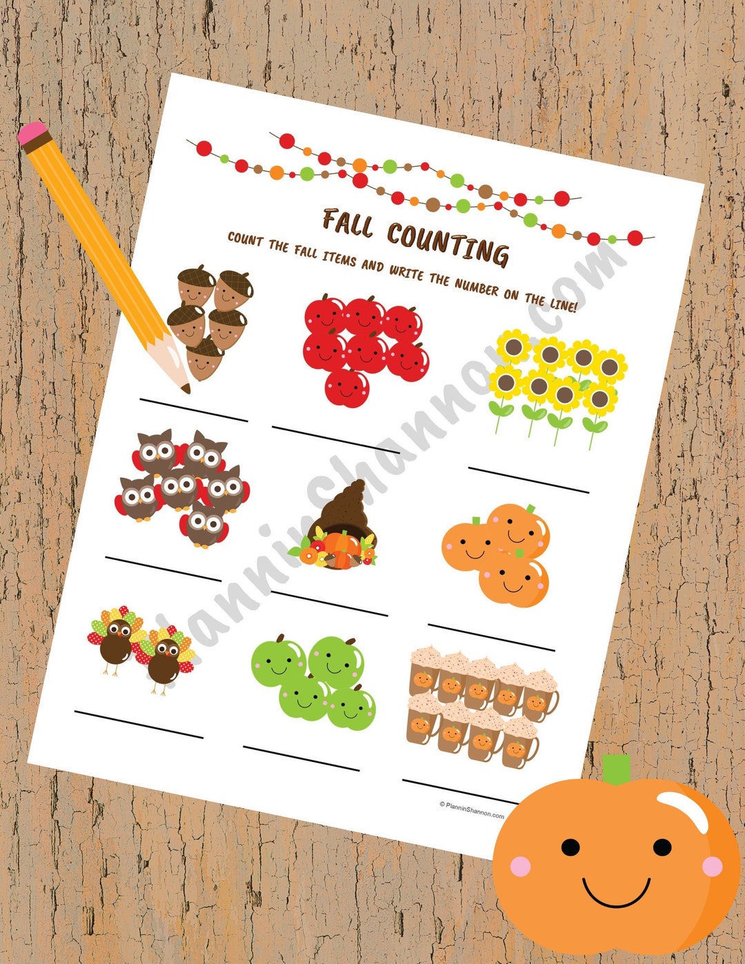 Counting Worksheet Math Counting Fall Math Numbers - Etsy