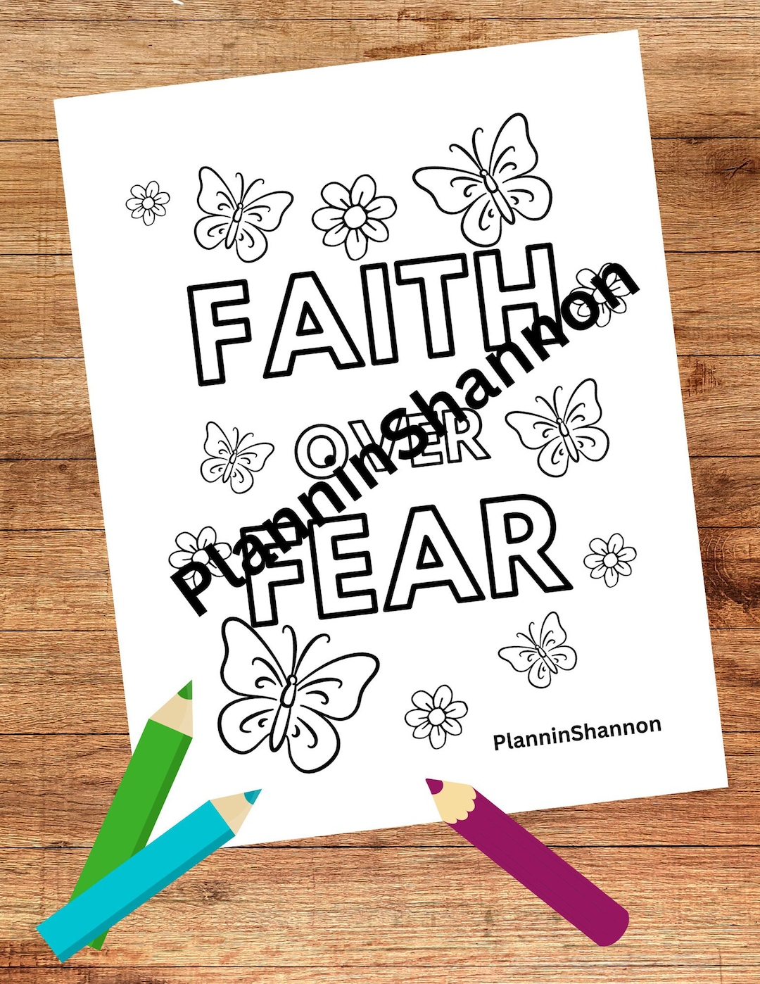 Faith Over Fear Coloring Sheet Christian Color Page for Kids or Adults ...