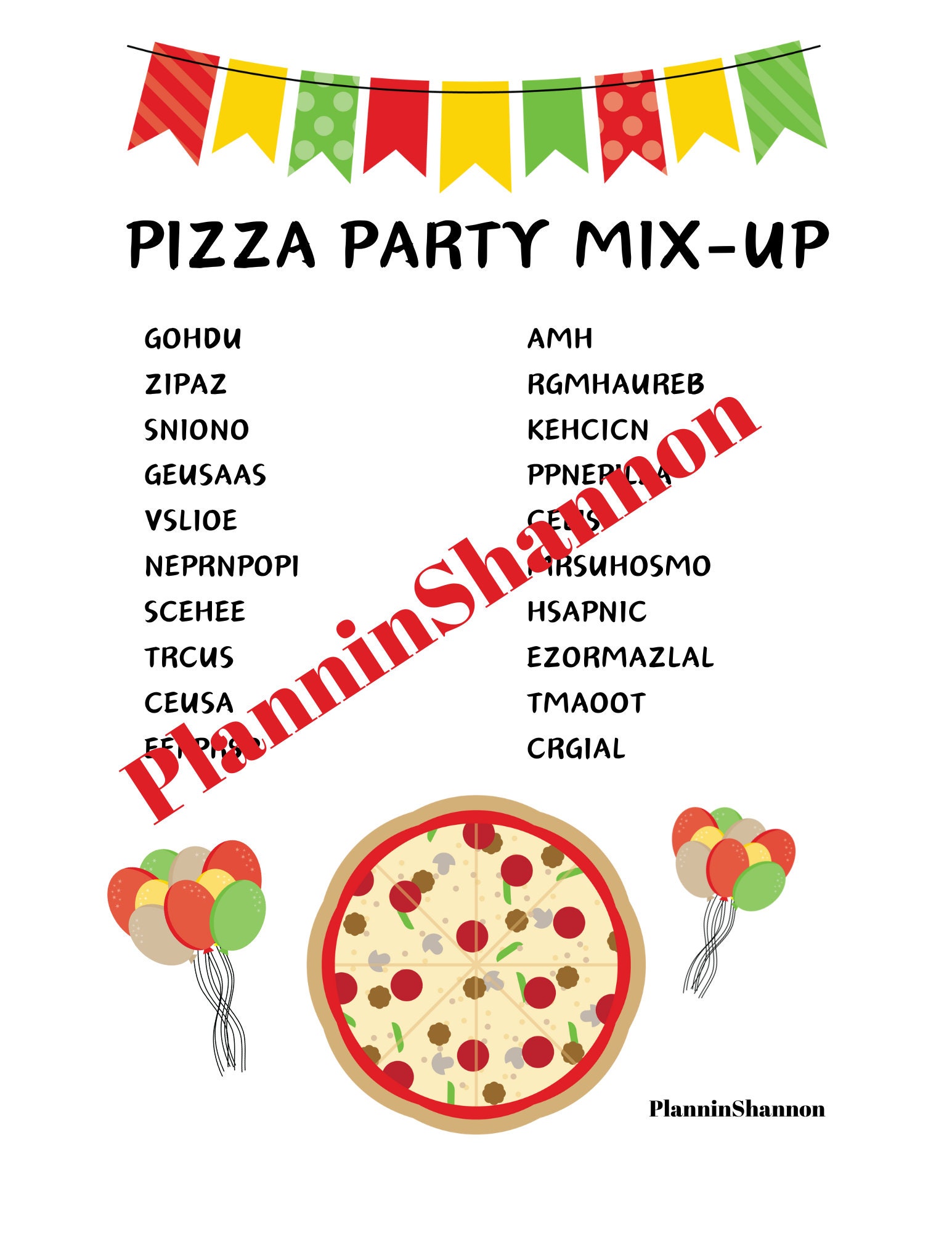 Word Search, Unscramble, and Guess the Number of Toppings on the Pizza ...