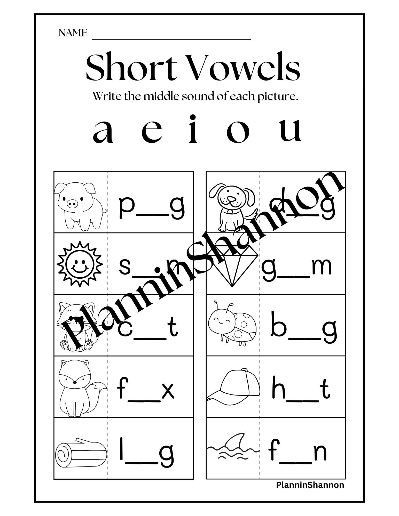 Short Vowel Worksheet Phonics Worksheet - Etsy