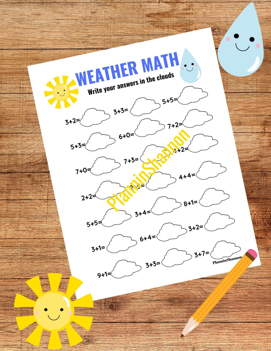 Math Worksheet Addition Weather Math Worksheet Kindergarten Math - Etsy
