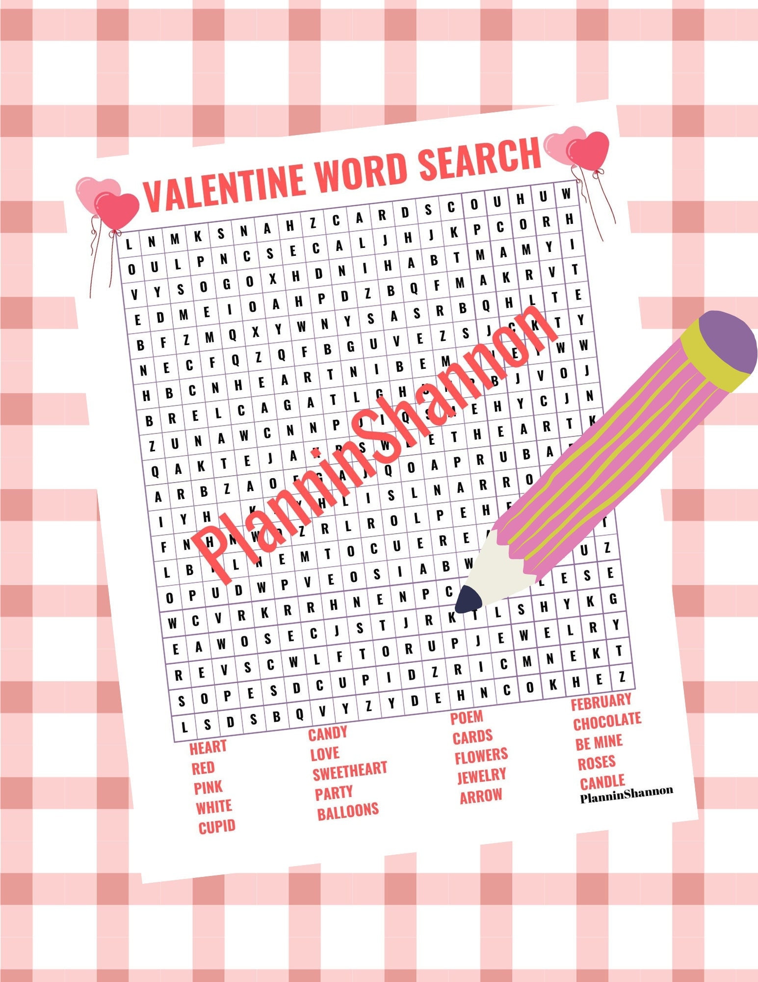 Word Search Puzzle Valentines Word Find Puzzle Party Printable Game - Etsy