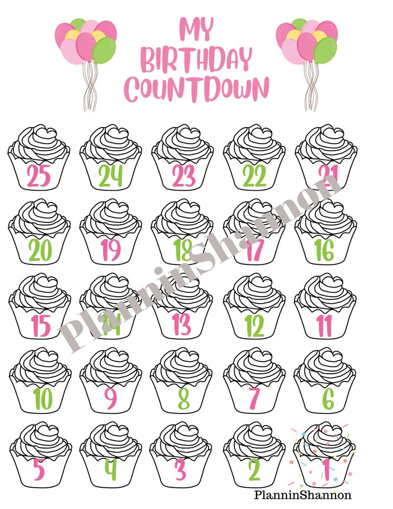 Birthday Countdown Chart Girls Birthday Printable Party Countdown - Etsy