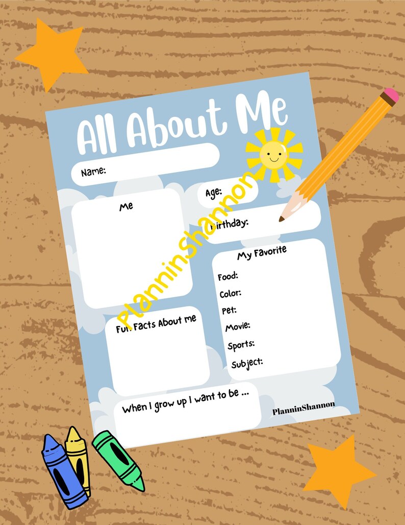 All About Me Clouds Worksheet First Day of School Activity Ice Breaker ...