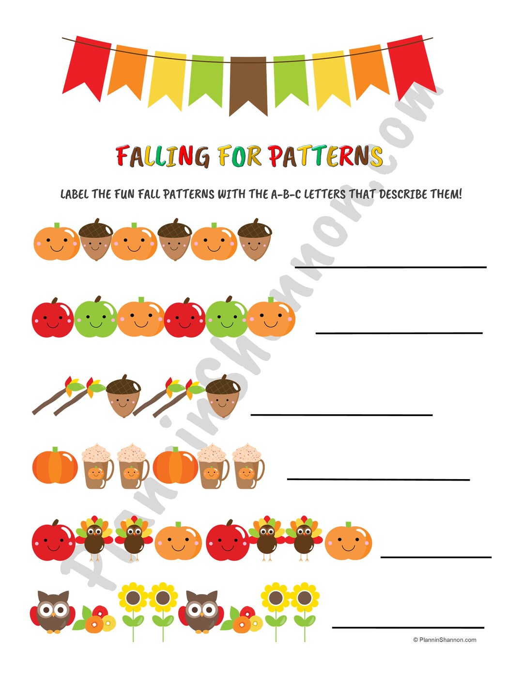Fall Patterns Math Worksheet - Etsy