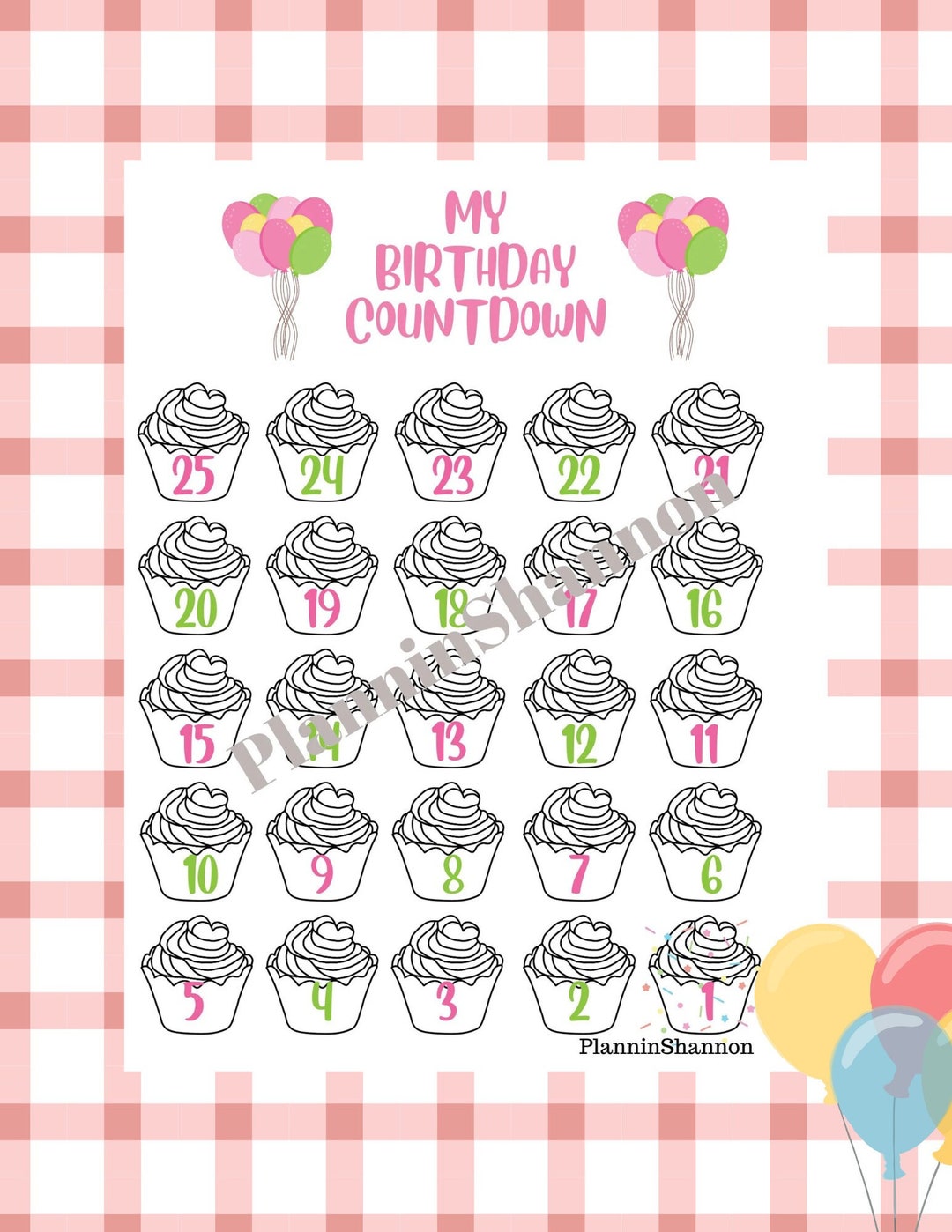 Birthday Countdown Chart Girls Birthday Printable Party Countdown - Etsy