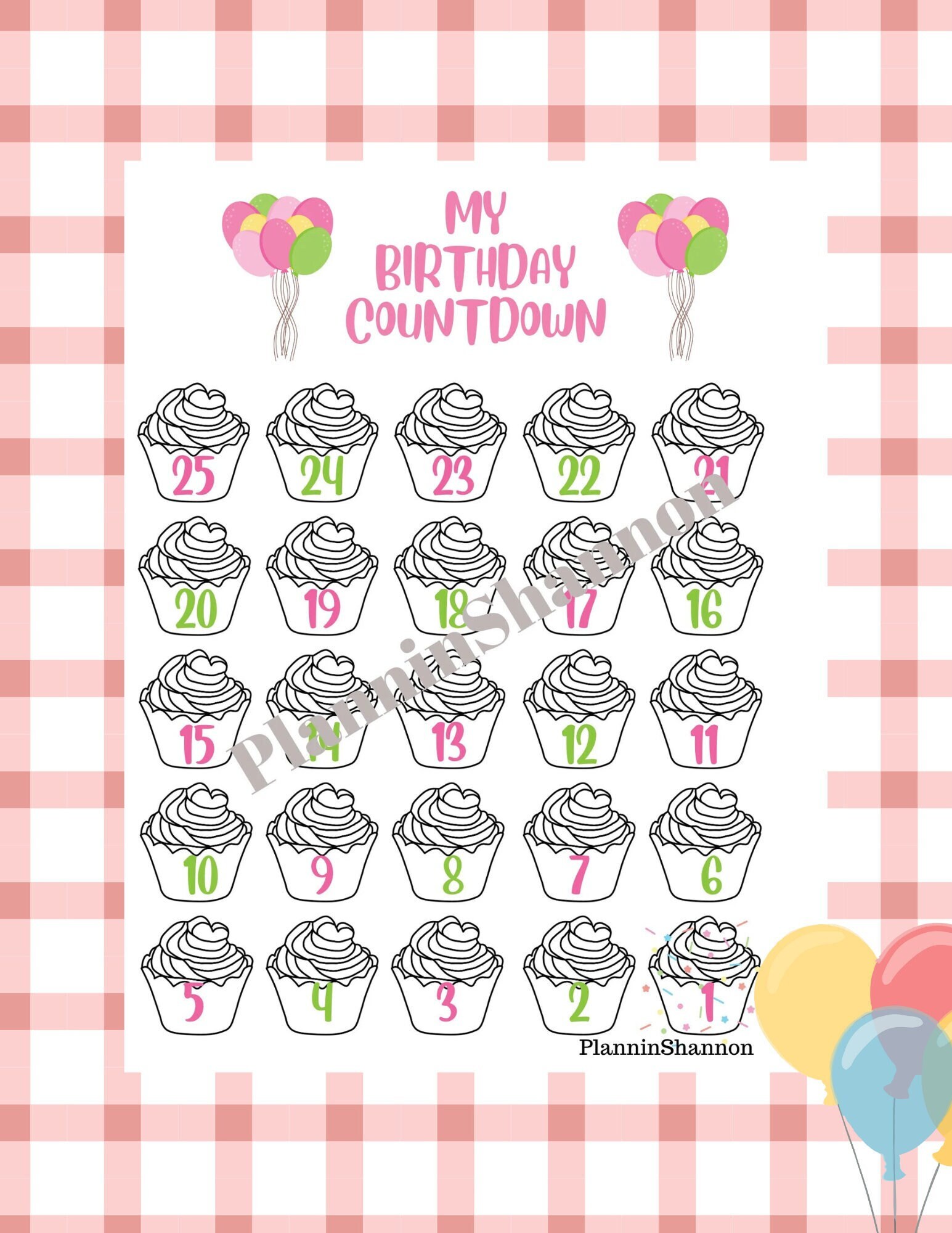 Birthday Countdown Chart Girls Birthday Printable Party Countdown - Etsy