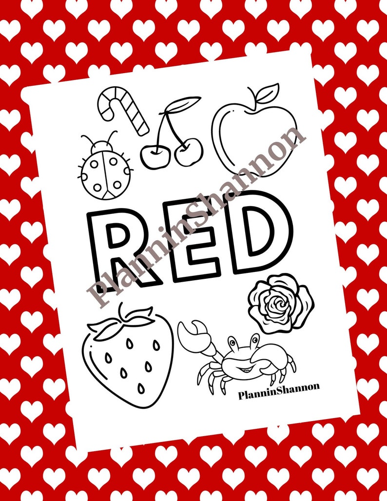 Coloring Page Kids Red Color Sheet Color Words Printable - Etsy