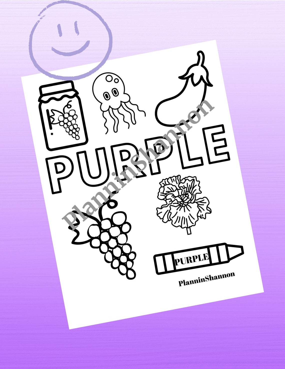 Coloring Sheet Purple Color Page for Kids Color Word Printable - Etsy