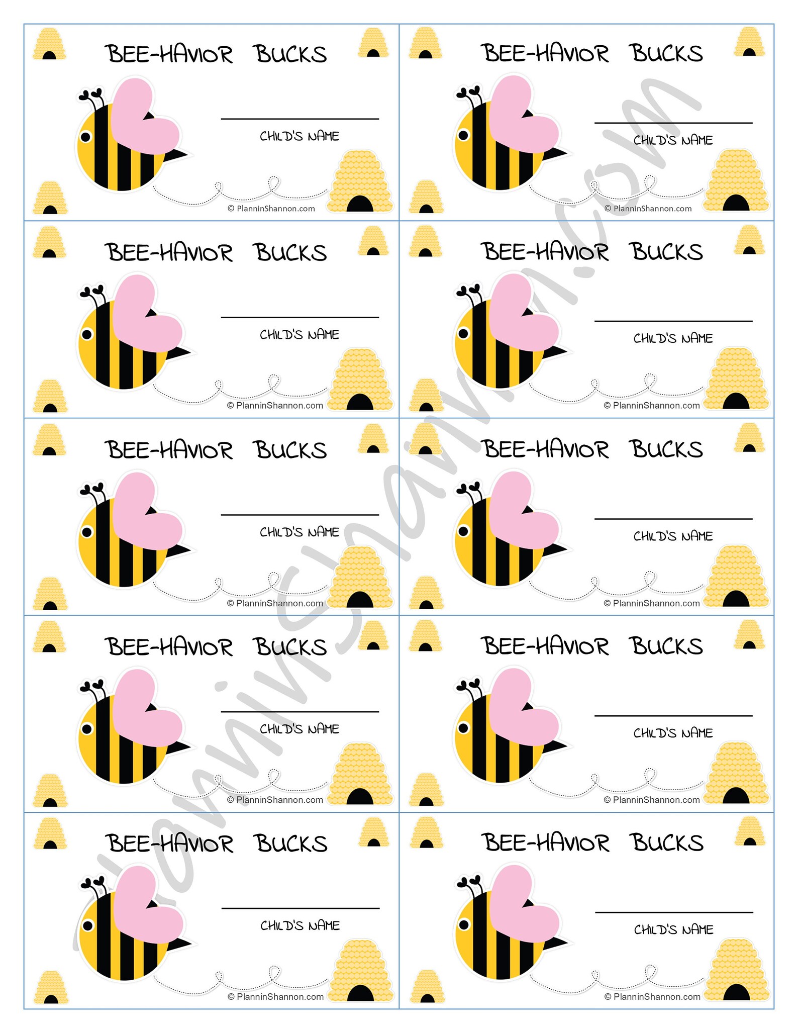 Bee-havior Bucks Kids' Behavior/reward Tickets, or Even Classroom ...