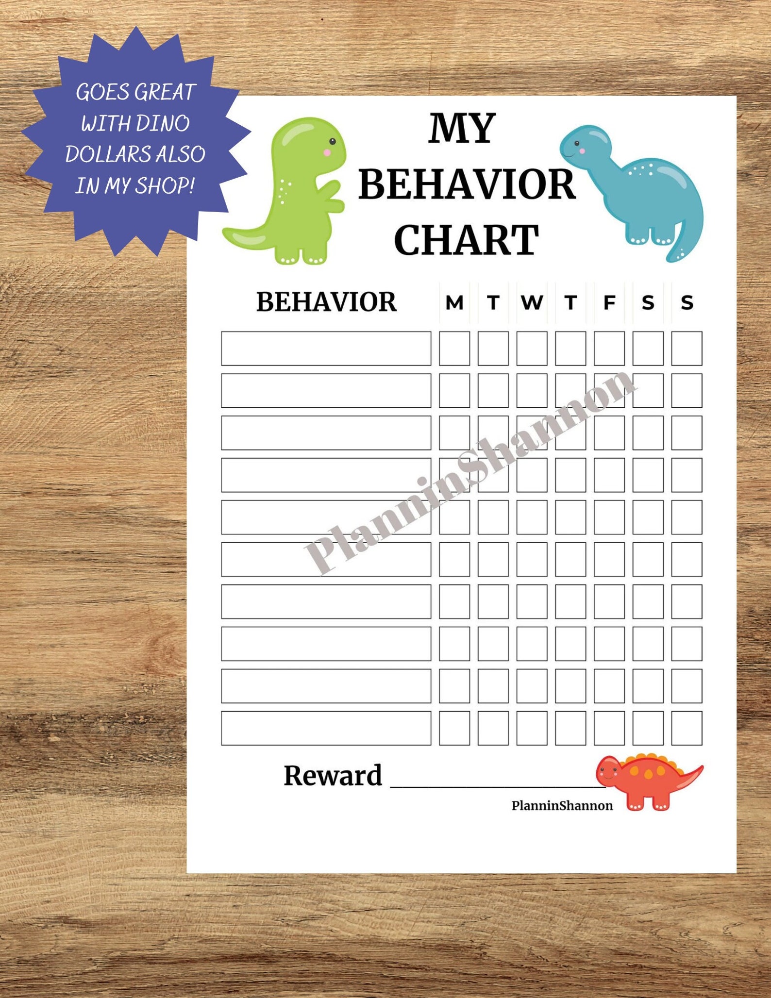 Dinosaur Behavior Chart for Kids, Homeschool Printable (PDF) - Etsy