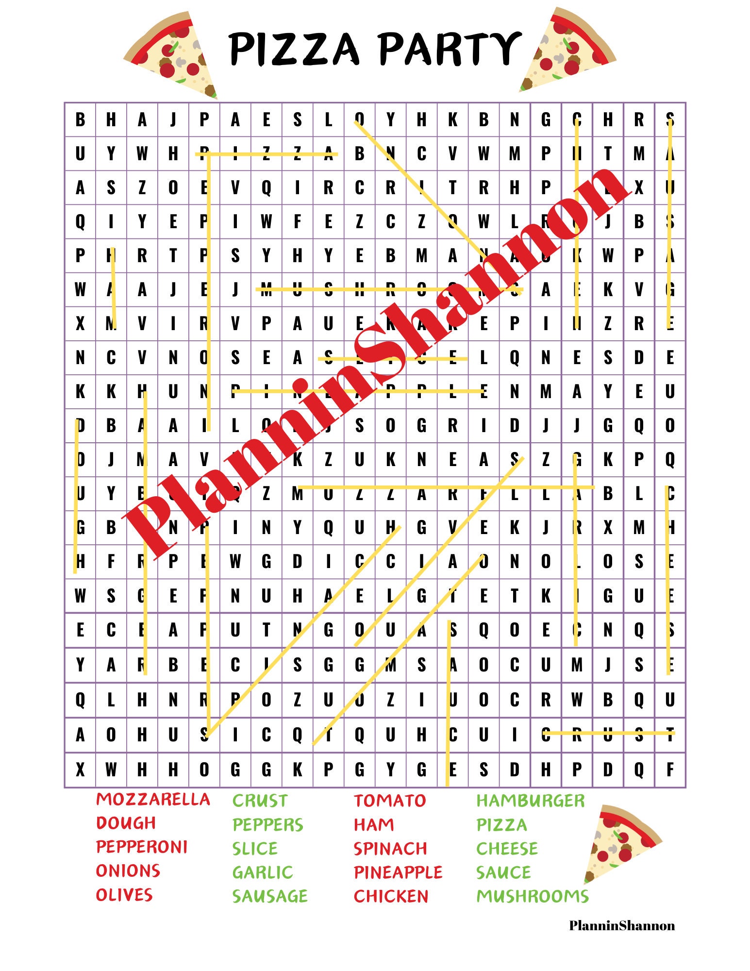 Word Search, Unscramble, and Guess the Number of Toppings on the Pizza ...