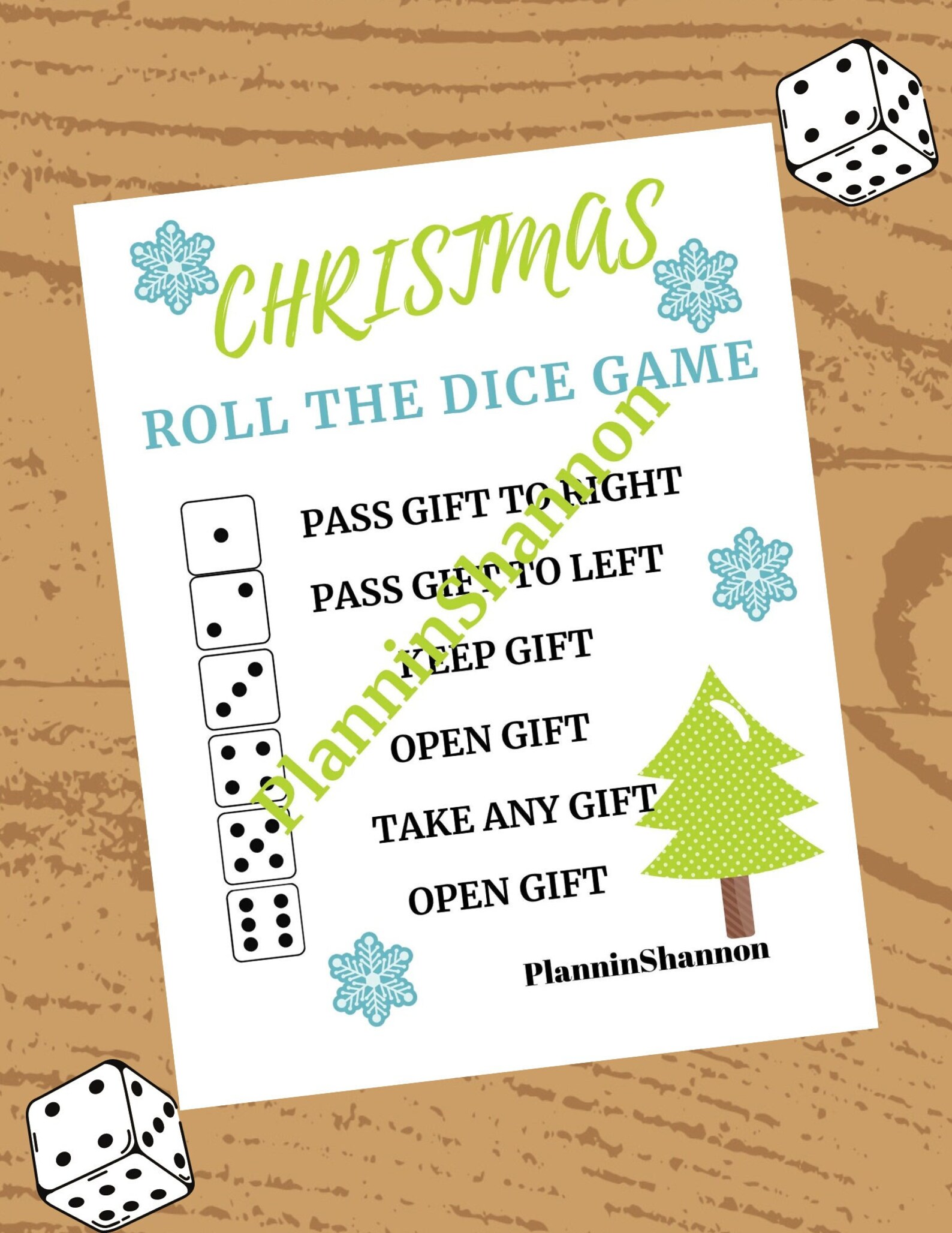 Dice Game Christmas Roll Dice Game Kids Party Game Printable - Etsy