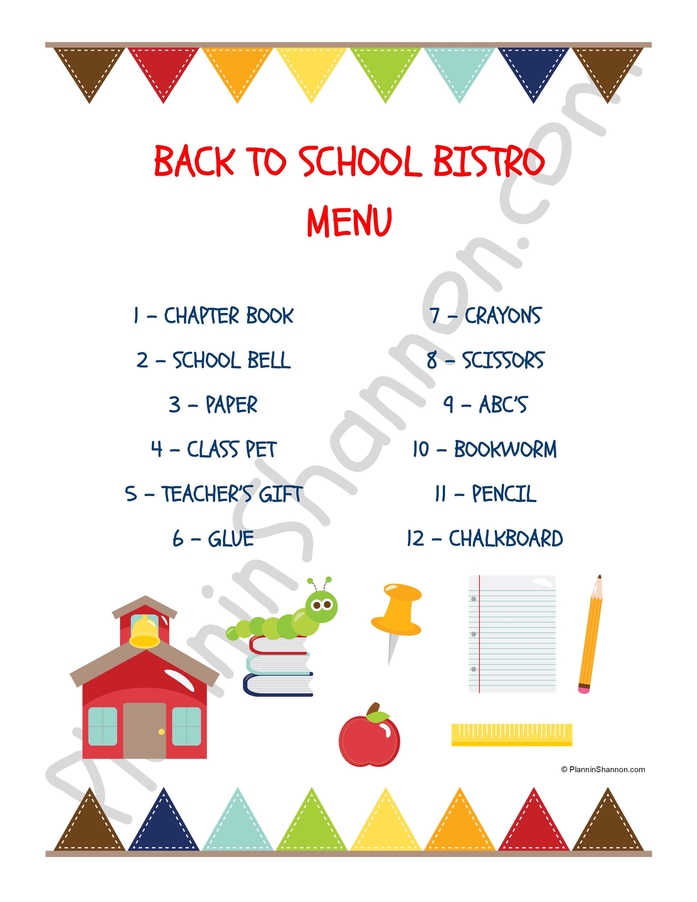 Mystery Meal Dinner Party Game, Back to School Bistro Menu (PDF ...