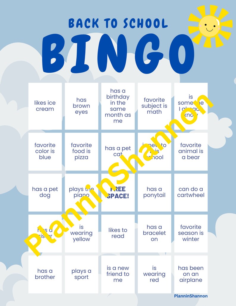 Back to School Bingo Game for Kids School Bingo Game First Day of ...