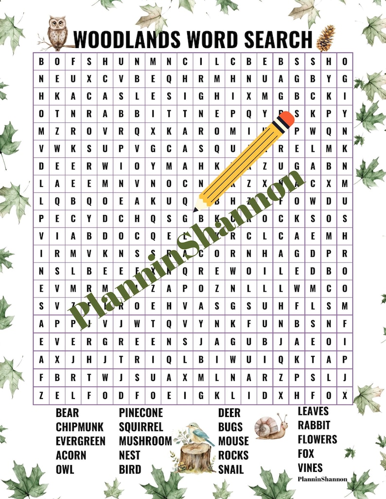 Woodlands Word Search Puzzle for Kids Nature Word Search - Etsy