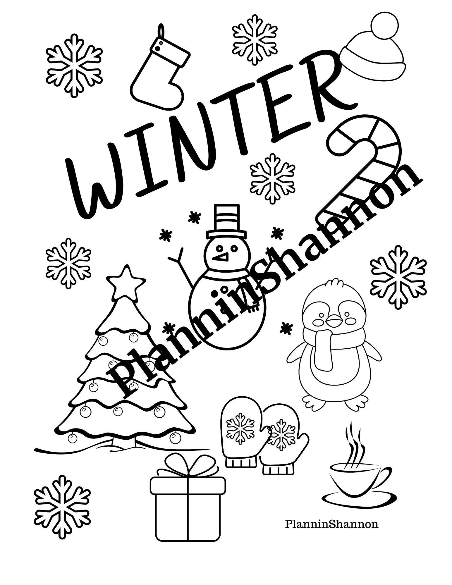 Coloring Page Kids Winter Color Sheet Seasonal Art Christmas Coloring ...