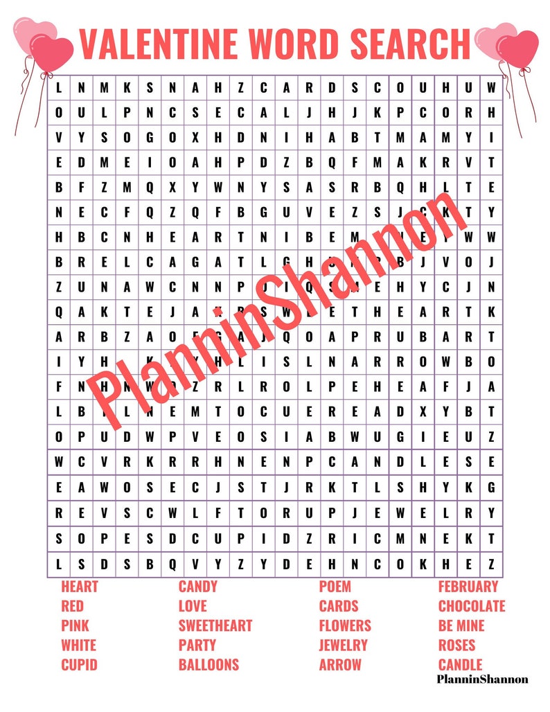 Word Search Puzzle Valentines Word Find Puzzle Party Printable Game - Etsy