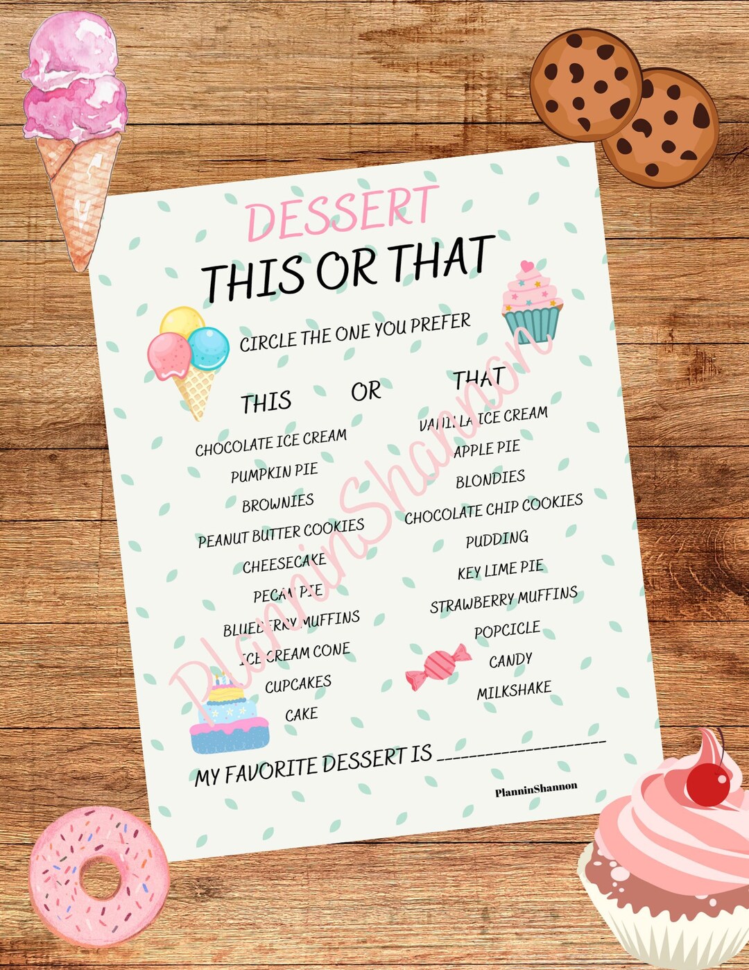 This or That Game Party Printable Dessert Game Kids Party Game - Etsy