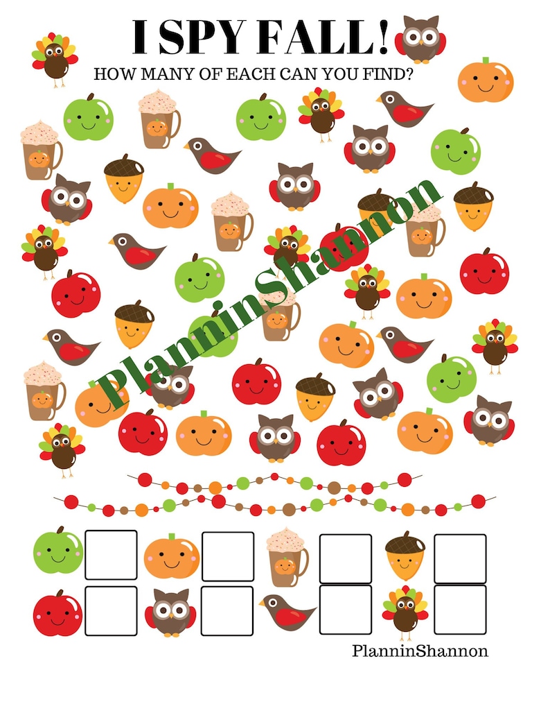 I Spy Fall Counting Sheet Fall Printable Math Counting - Etsy