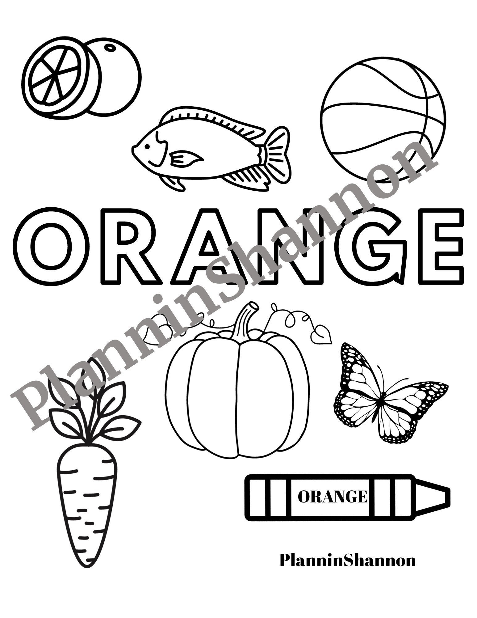 Coloring Page Orange Color Words Sheet Kids Art Printable - Etsy