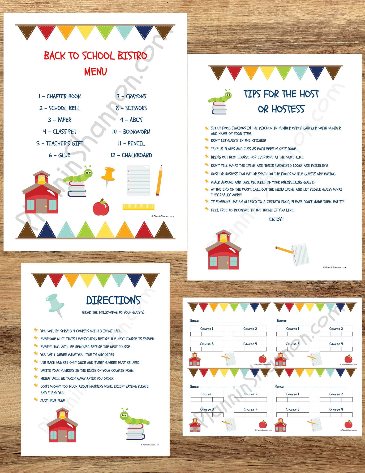 Mystery Meal Dinner Party Game, Back to School Bistro Menu (PDF ...