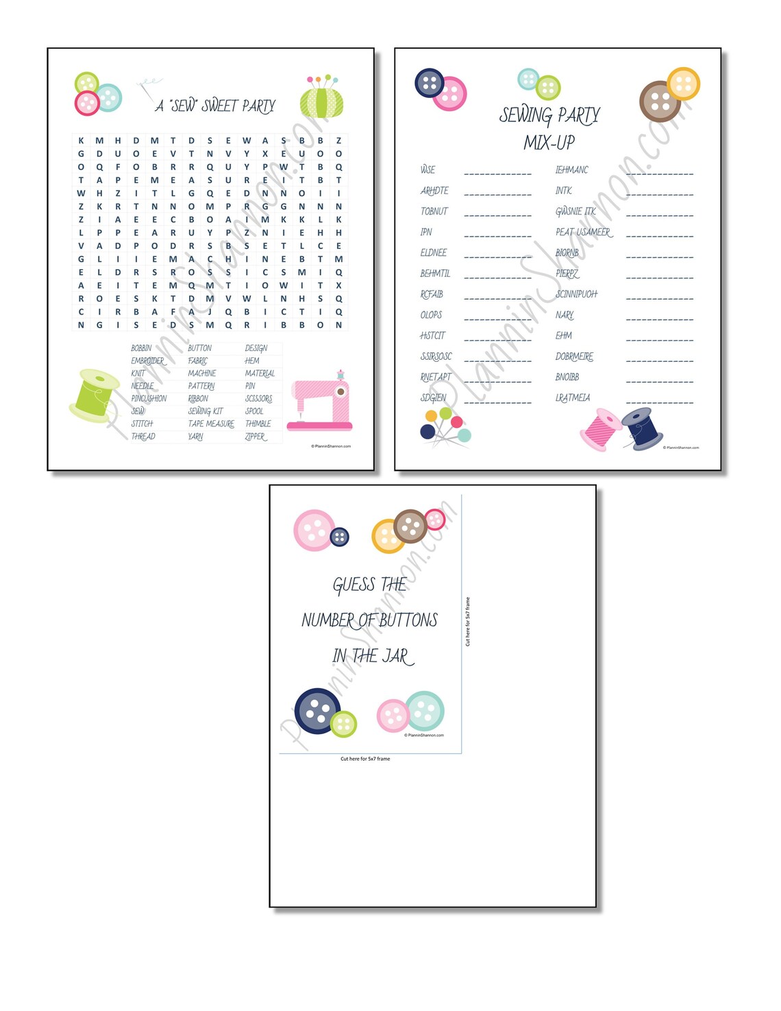 Kids Sewing Party Bundle Game Pack "the Sewing Basket": Word Search ...