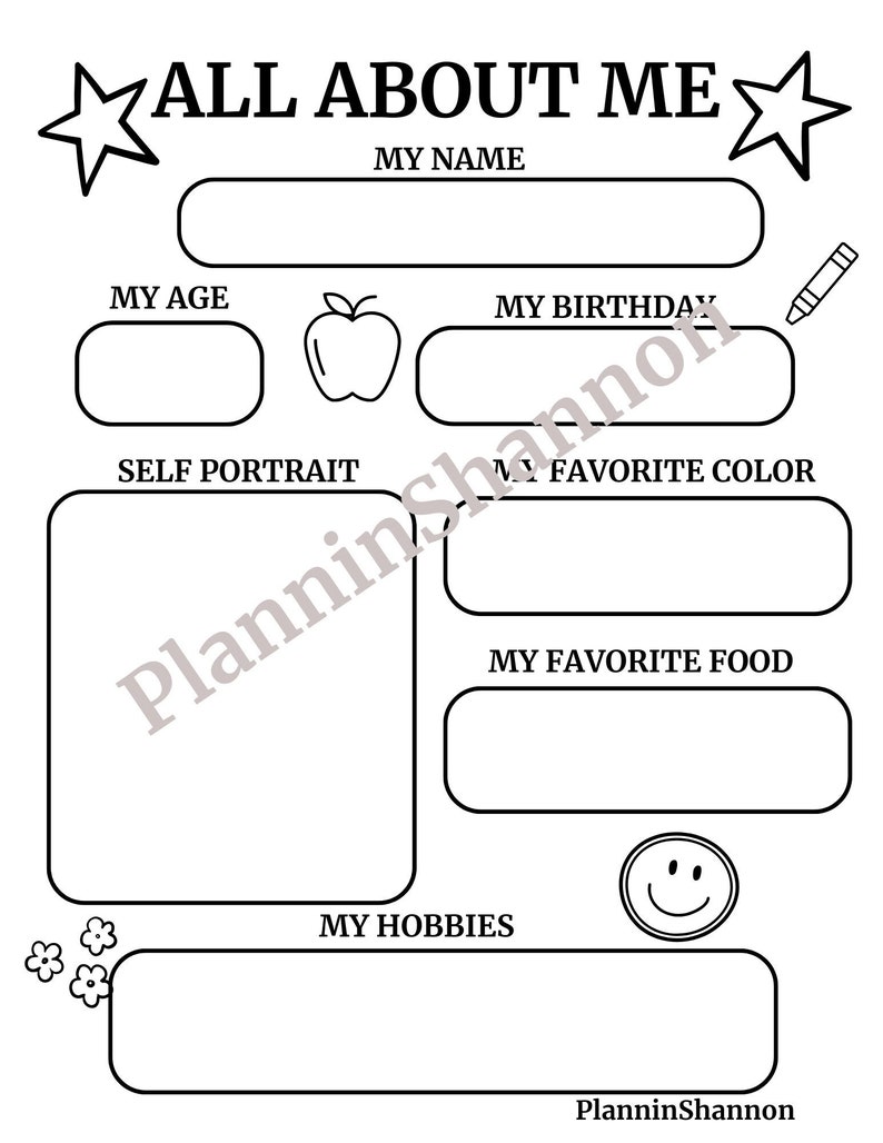 All About Me Info Sheet Back to School Kids Activity Classroom Work - Etsy