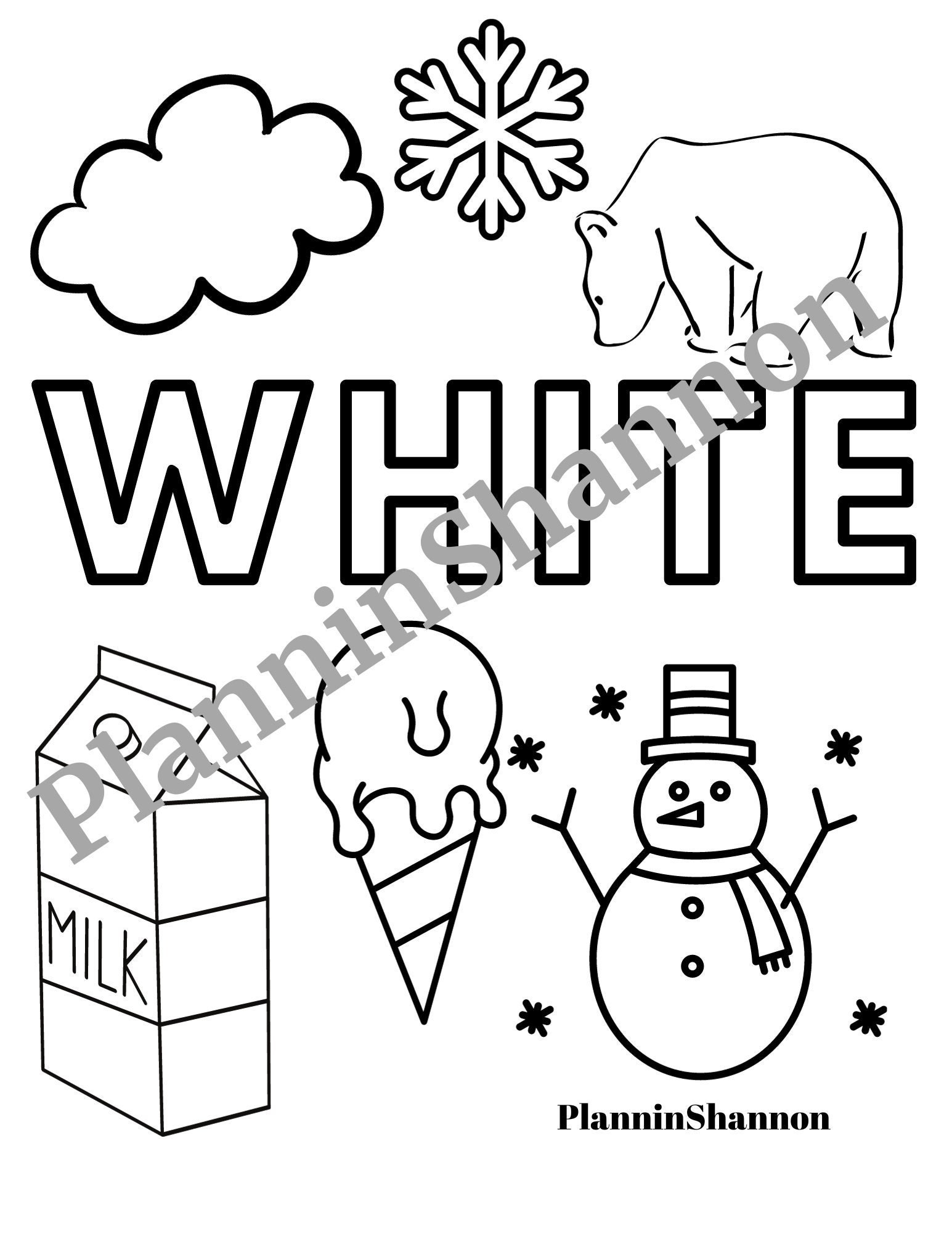 Color Sheet White Coloring Page Kids Arts and Crafts Coloring Printable ...