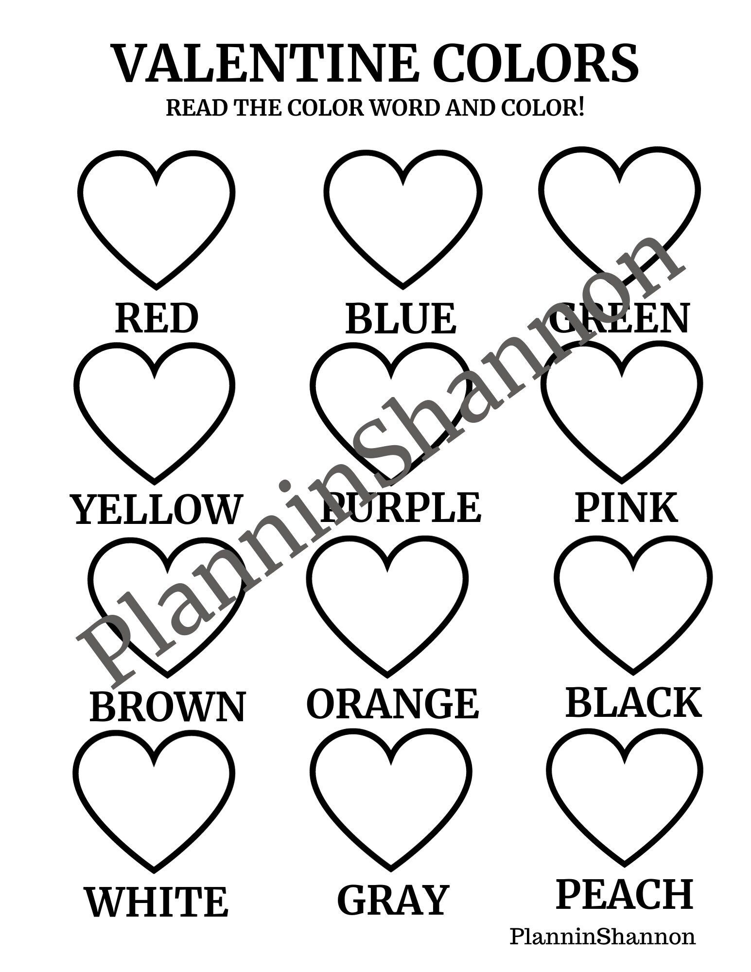 Color Words Worksheet Color Names Valentines Coloring - Etsy
