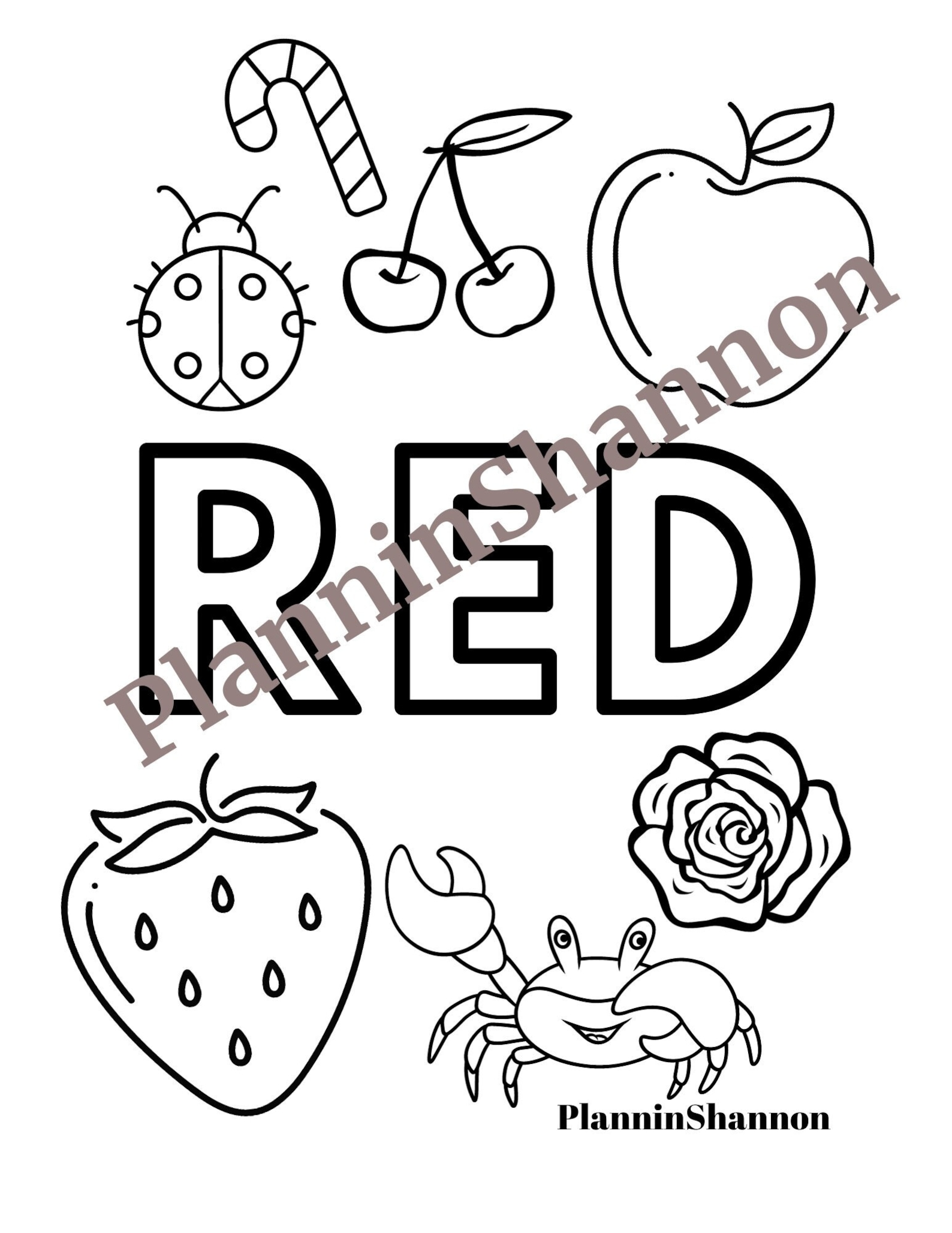 Coloring Page Kids Red Color Sheet Color Words Printable - Etsy