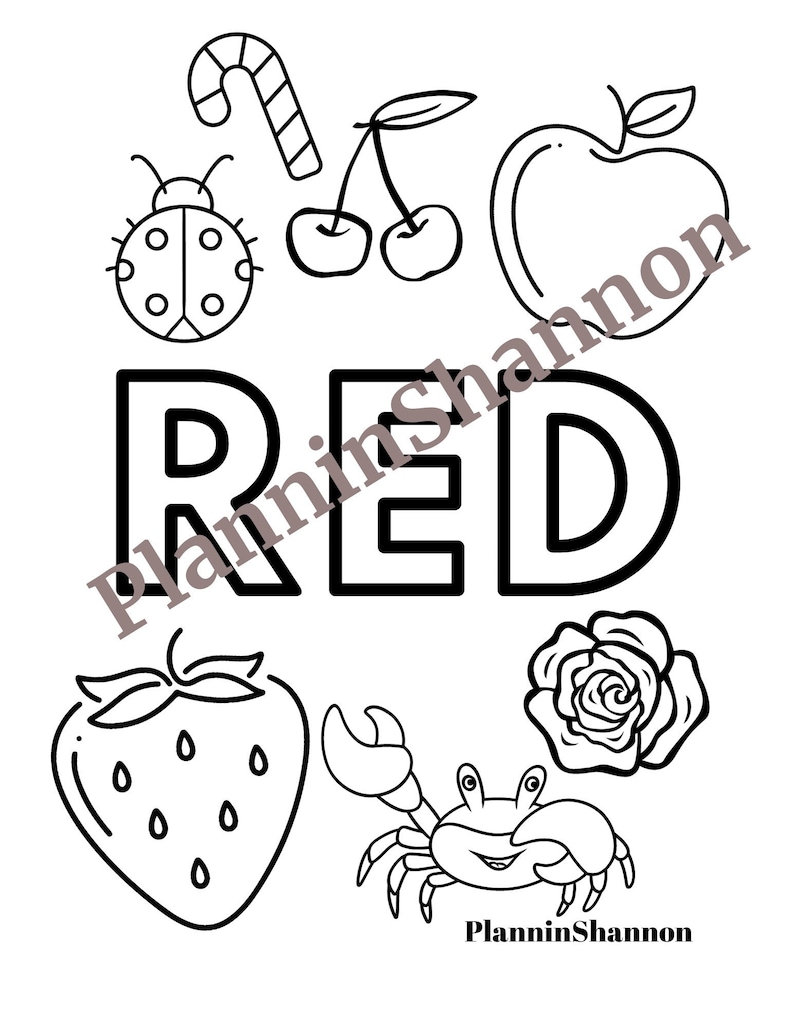 Coloring Page Kids Red Color Sheet Color Words Printable - Etsy