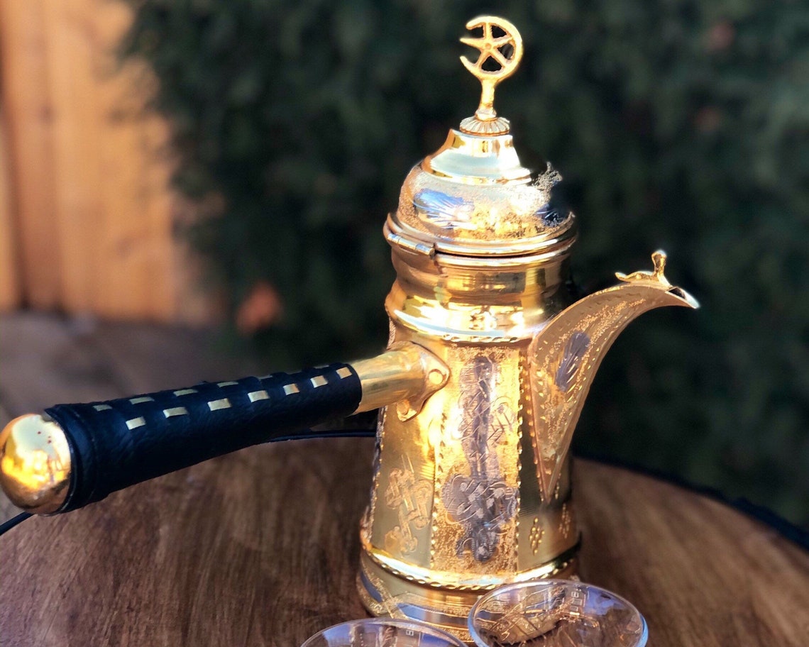 High Quality Solid Copper Arabic Coffee Dallah, Engraved Coffee Masab ...
