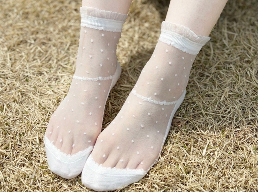 Women Fashion Socks Mono Dot Lace Socks Dress Socks Cotton | Etsy