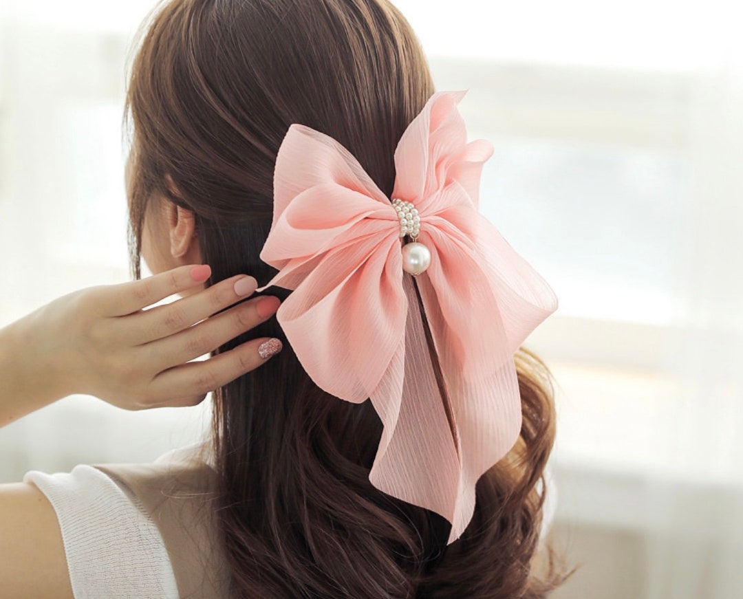 Chiffon Ribbon Hair Pin Pearl Hair Clip Hair Accessory Hair - Etsy