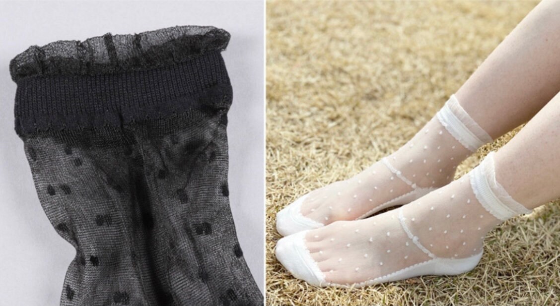 Women Fashion Socks Mono Dot Lace Socks Dress Socks Cotton | Etsy